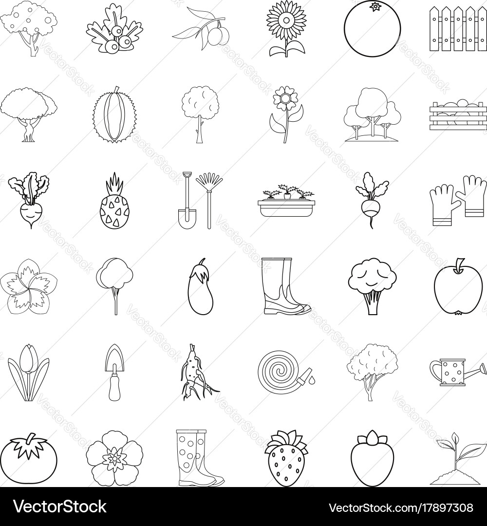 Plant icons set outline style Royalty Free Vector Image