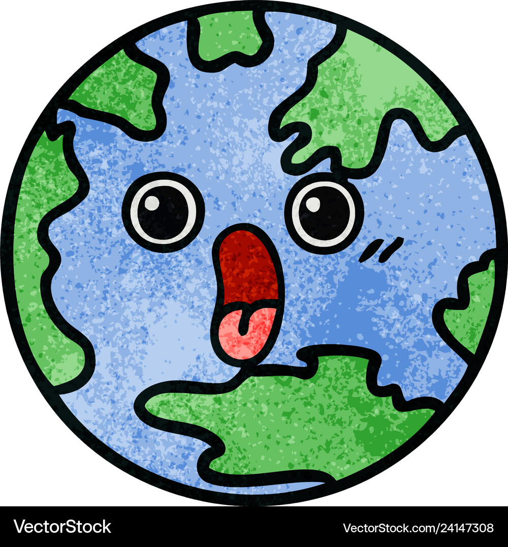 Retro grunge texture cartoon planet earth Vector Image