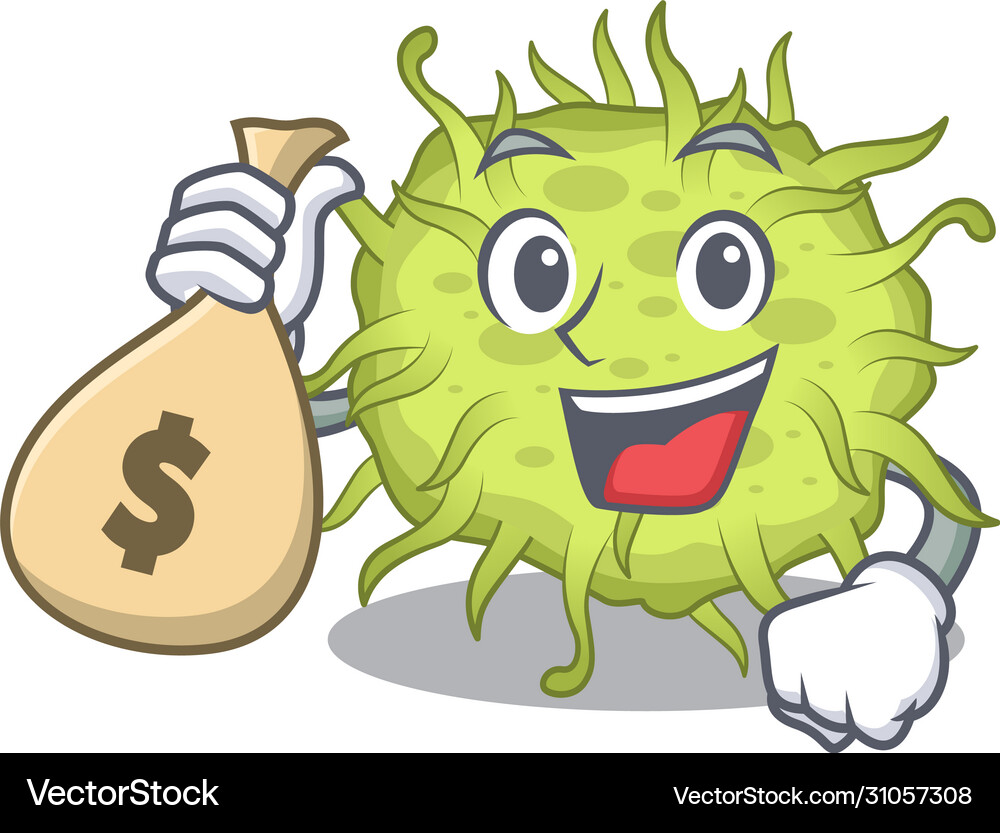 Rich bacteria coccus cartoon design holds money Vector Image