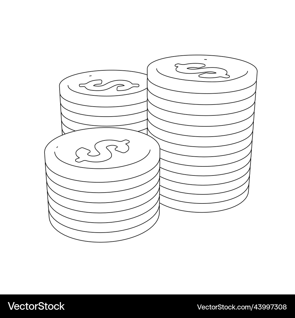 Stacks of coins outline Royalty Free Vector Image