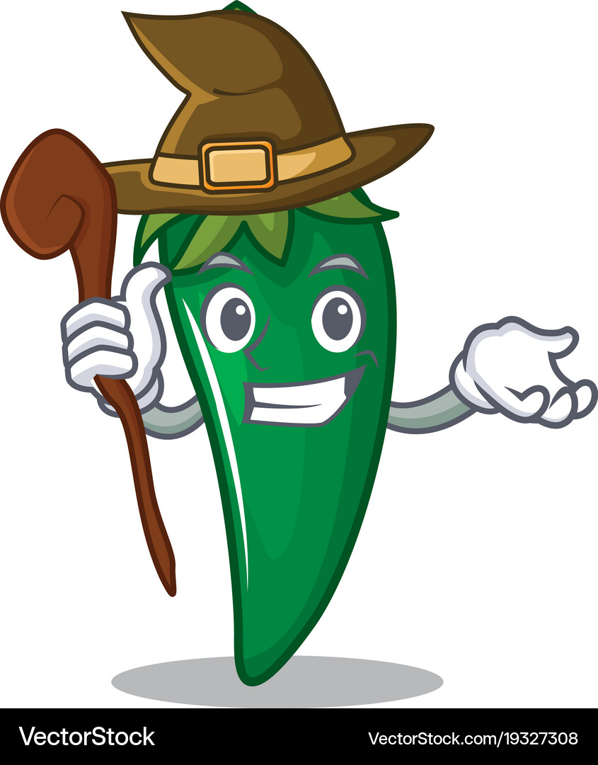 Witch green chili character cartoon Royalty Free Vector