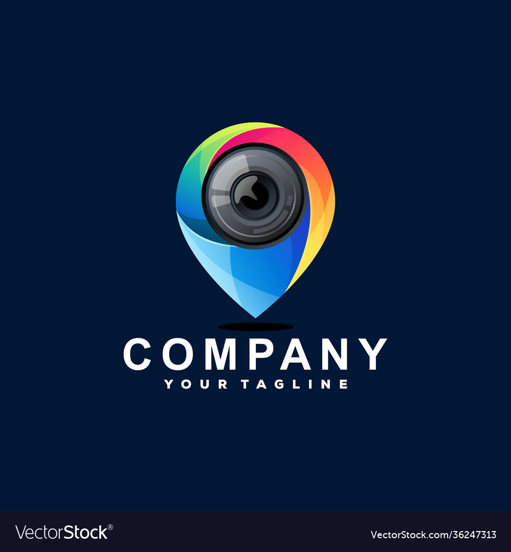 Camera pin gradient logo design Royalty Free Vector Image