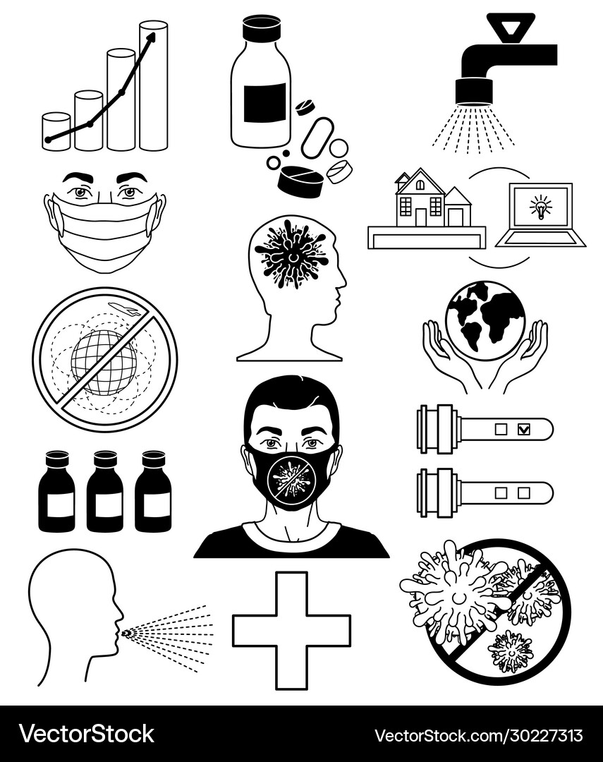 Covid-19 icons coronavirus bacteria stop Vector Image