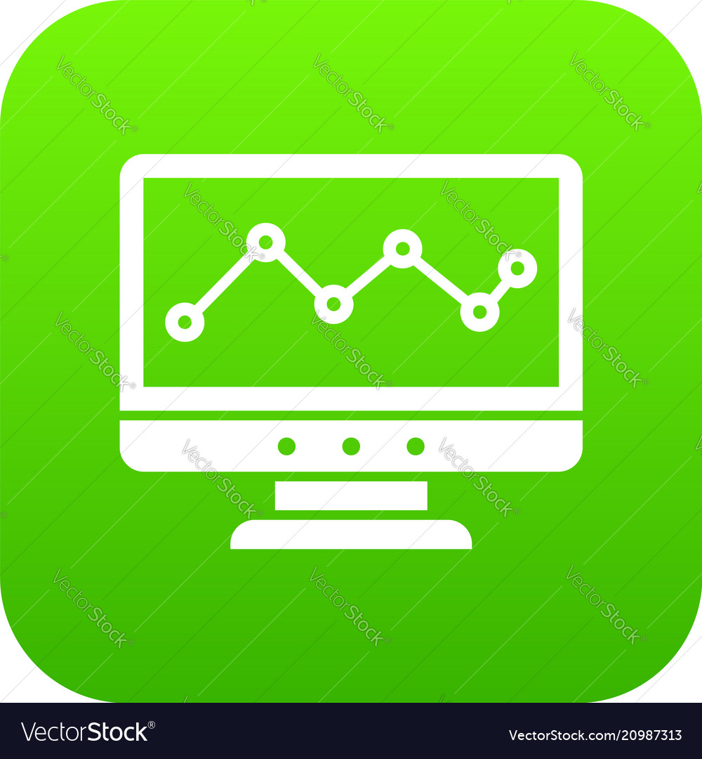 Graph in computer screen icon digital green Vector Image