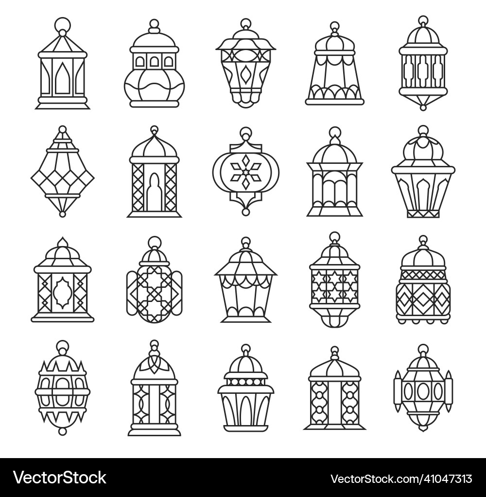 Ramadan line lantern outline arabic fanous Vector Image