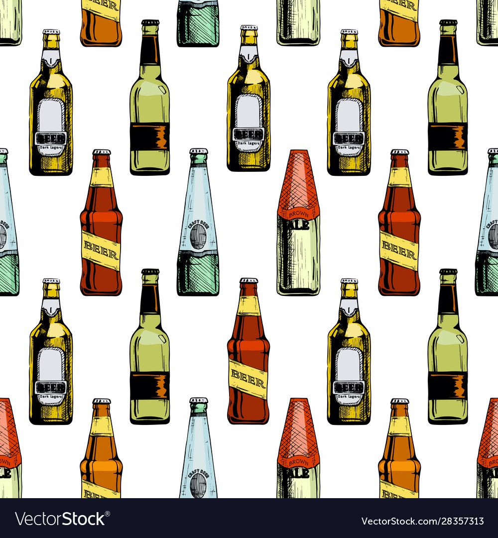 Seamless pattern with different beer bottles Vector Image