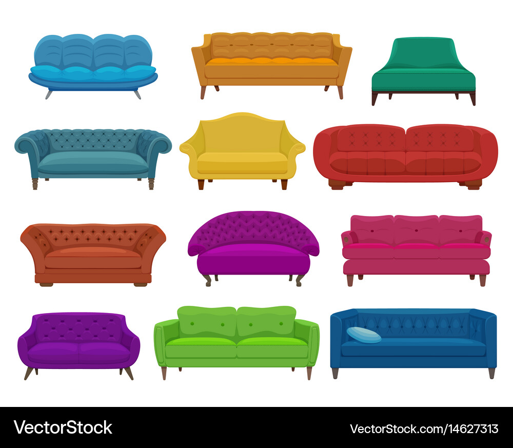 Sofa and couches colorful cartoon Royalty Free Vector Image