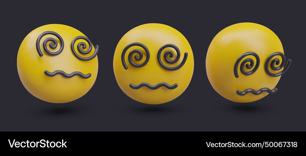 Dizzy face emoticons set yellow 3d heads Vector Image