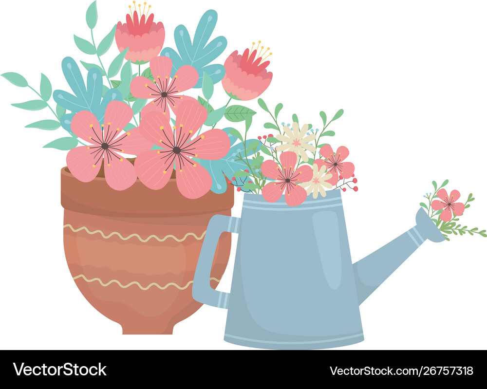 Flower pot and watering can design Royalty Free Vector Image