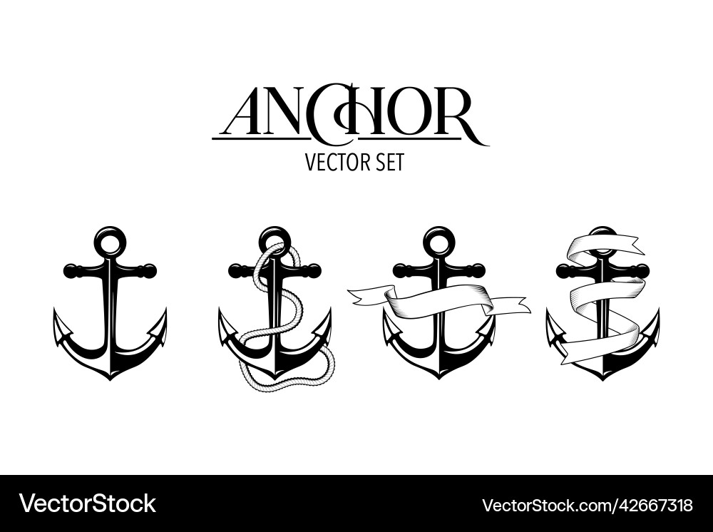 Hand drawn anchor icon set isolated design Vector Image