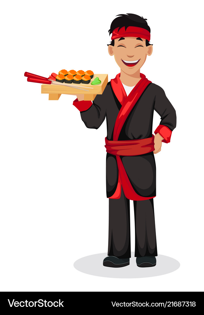 Japanese chef cooking sushi rolls Royalty Free Vector Image