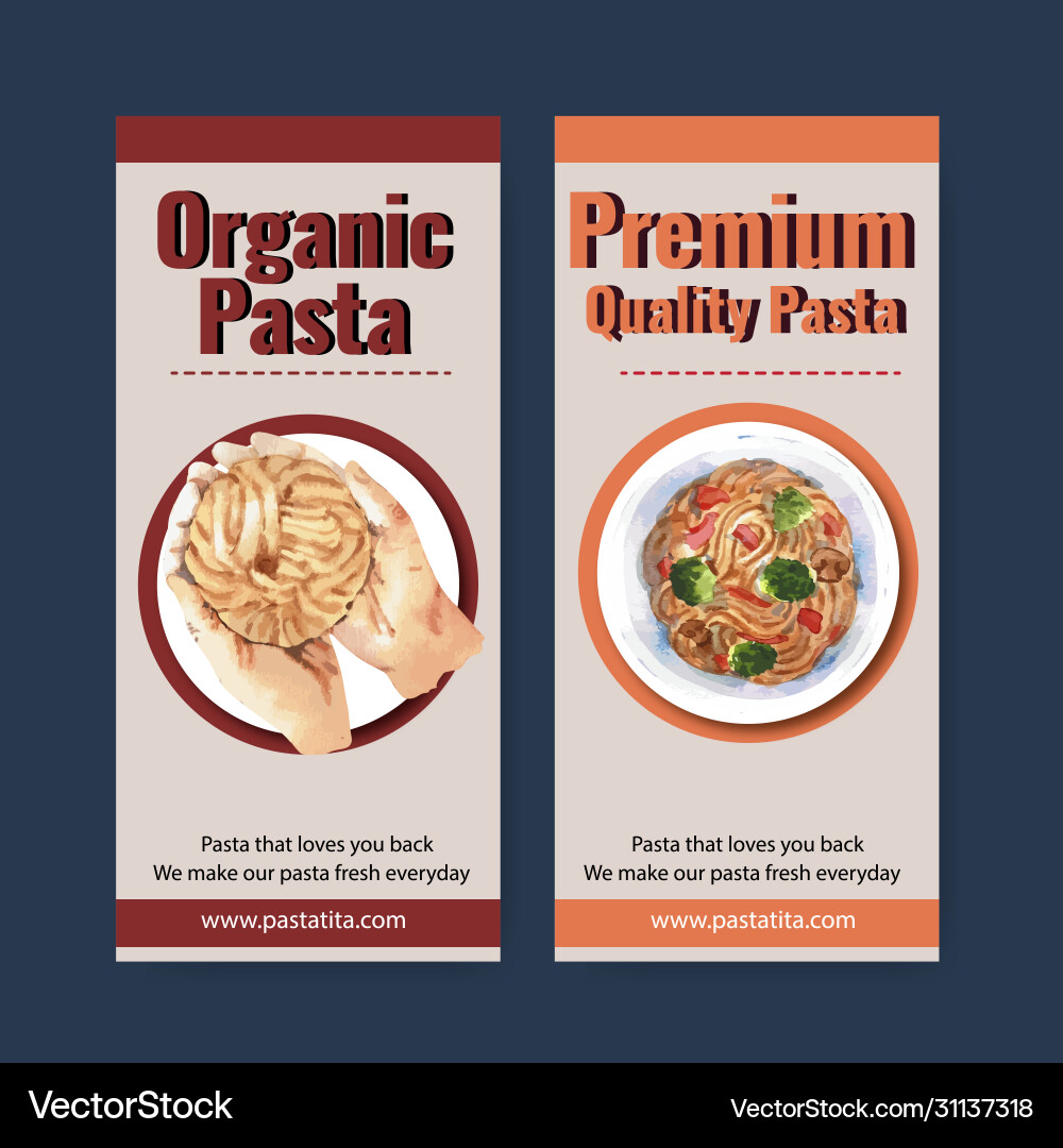 Pasta flyer design with hands watercolor Vector Image