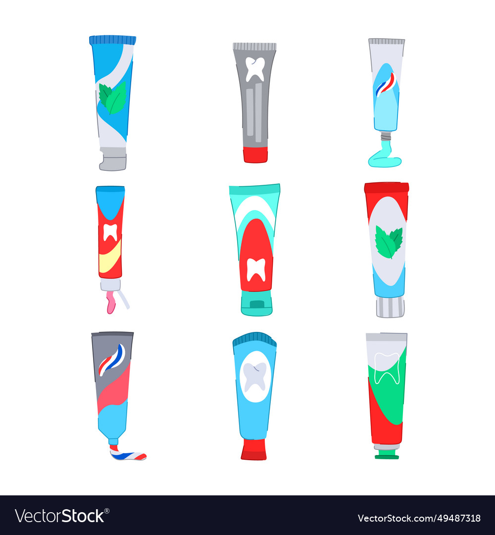 Toothpaste set cartoon Royalty Free Vector Image