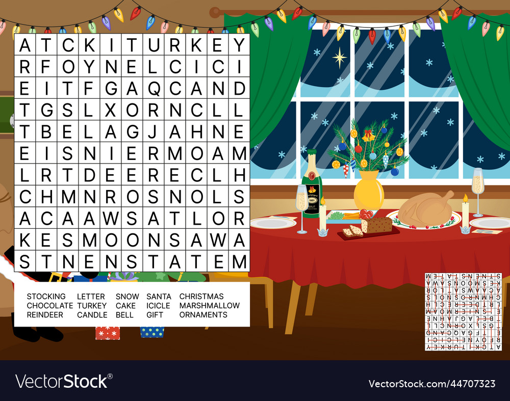 Christmas celebration word search game puzzle Vector Image