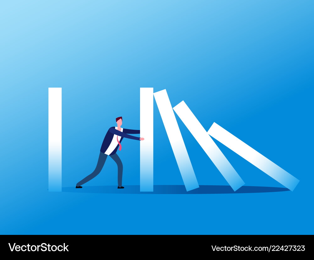Domino effect businessman stopping falling Vector Image
