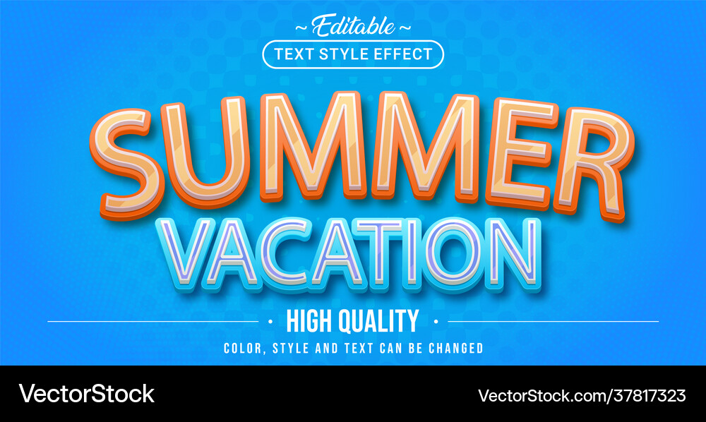 Editable text style effect - summer vacation Vector Image