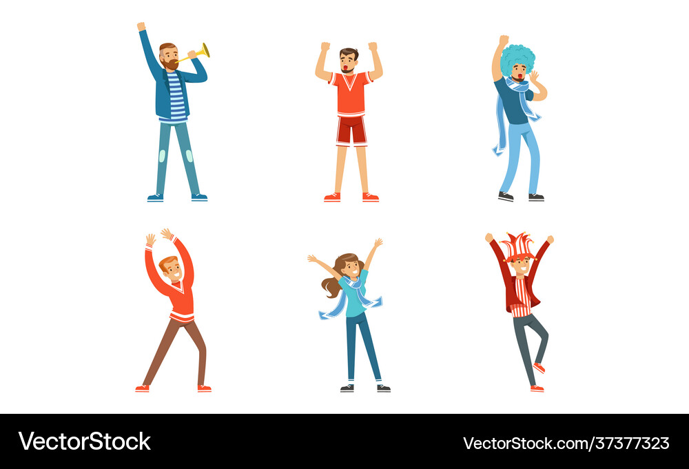 Fans cheering for their team set happy people Vector Image