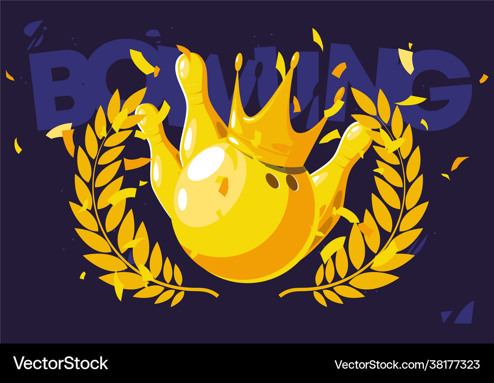 Golden bowling ball with pins Royalty Free Vector Image