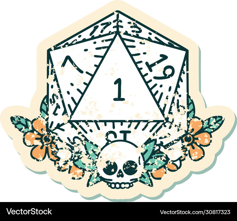 Natural one dice roll with floral elements grunge Vector Image