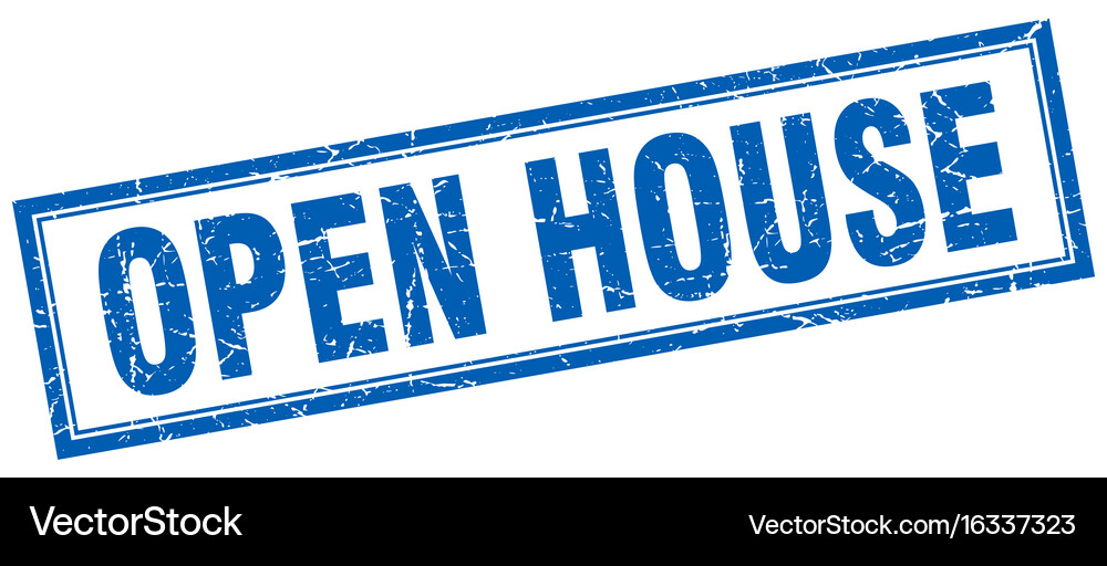 Open house blue grunge square stamp on white Vector Image