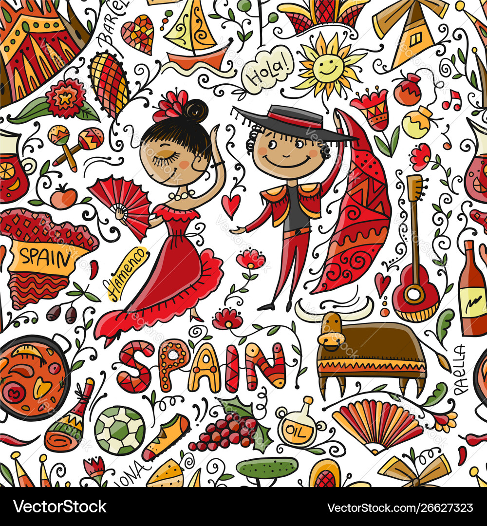 Travel to spain seamless pattern for your design Vector Image