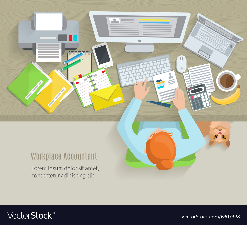 Accounter Workplace Flat Royalty Free Vector Image