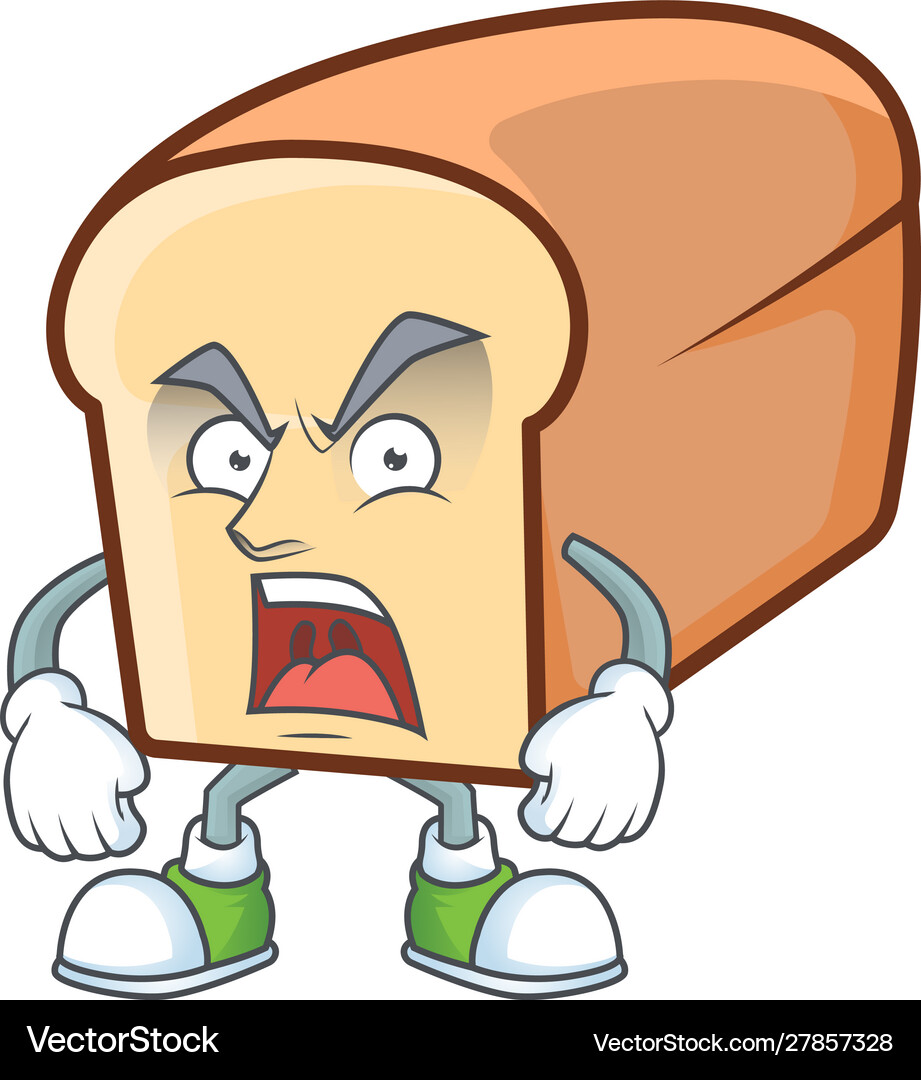 Cartoon white bread in character angry Royalty Free Vector