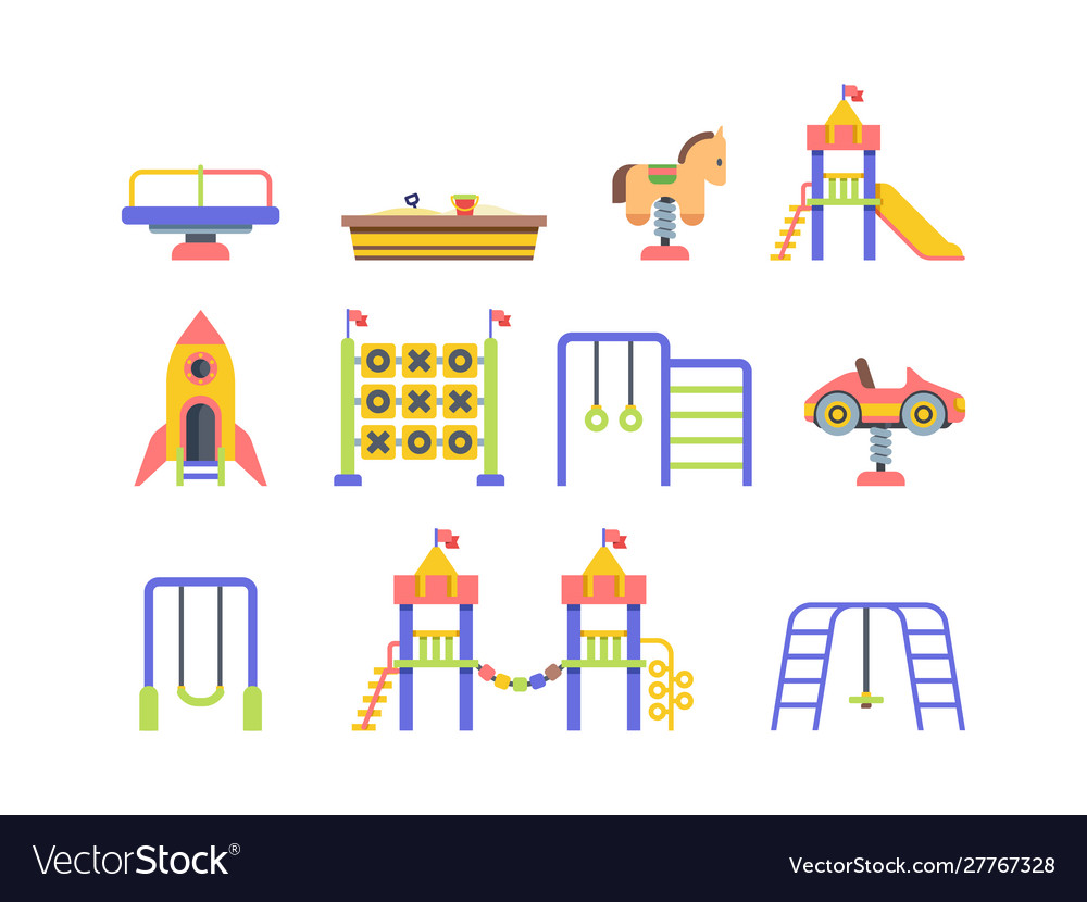 Child playground objects flat Royalty Free Vector Image