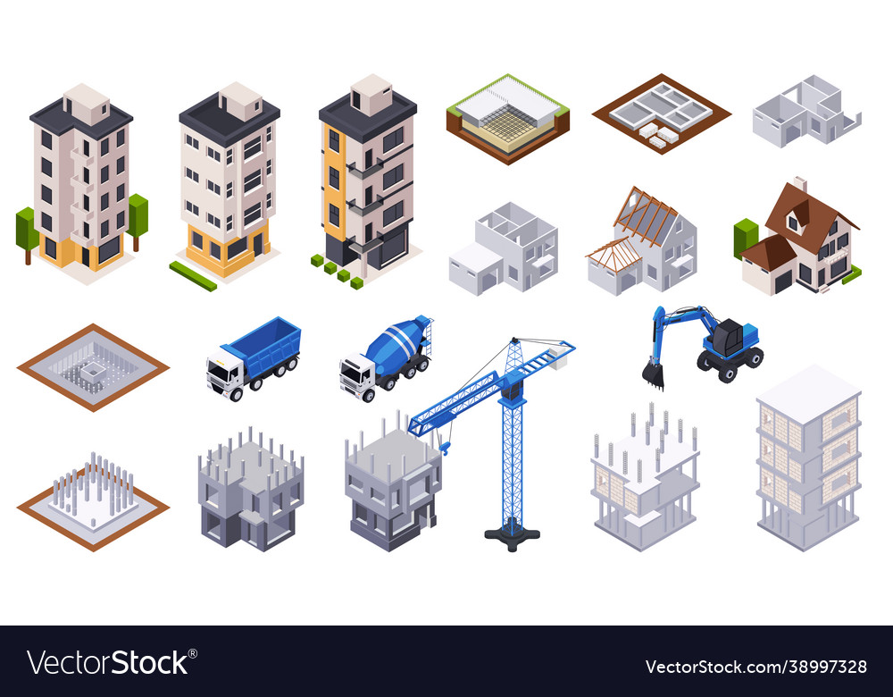 Construction isometric set Royalty Free Vector Image