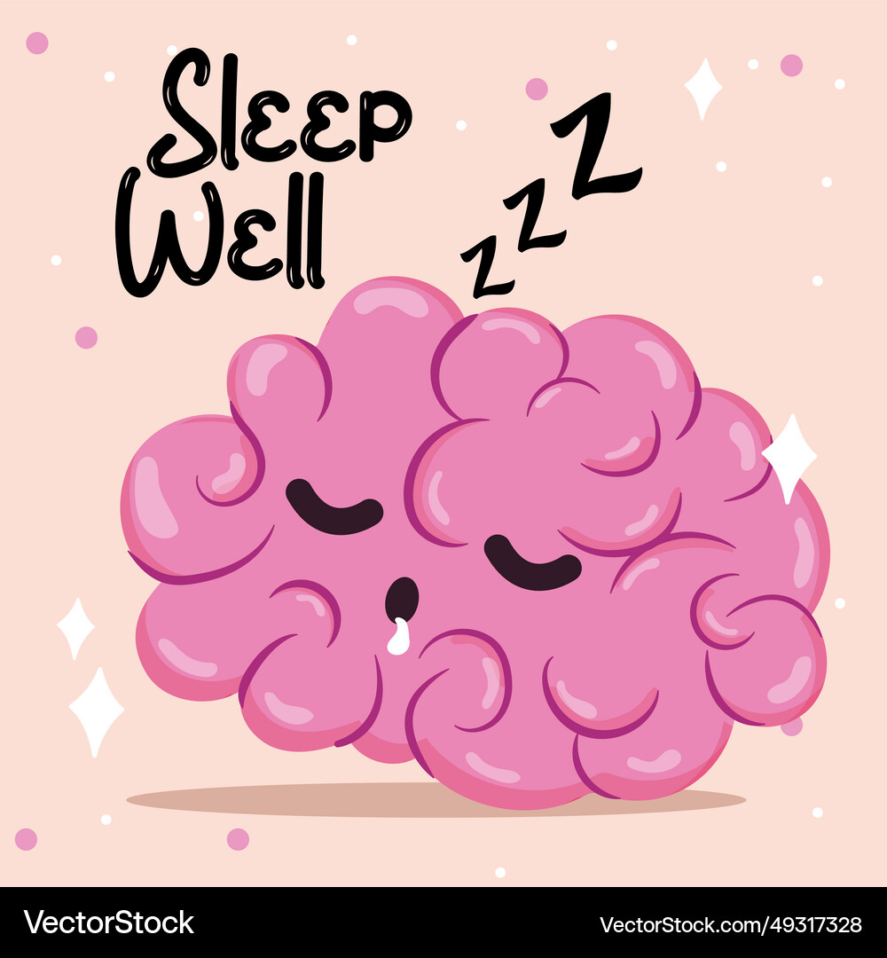 Cute asleep brain cartoon character Royalty Free Vector