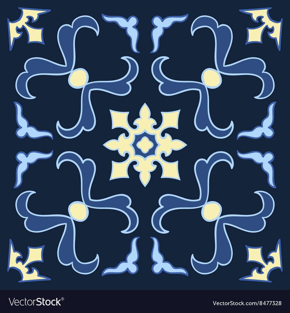 Hand drawing tile pattern in blue and yellow Vector Image