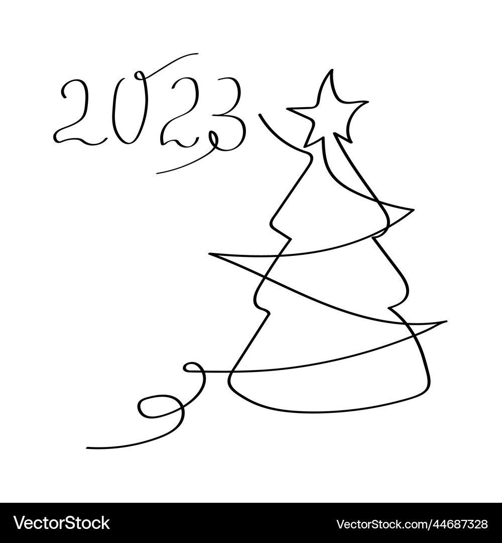 Happy new year spruce line art Royalty Free Vector Image