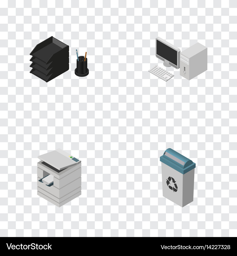 Isometric cabinet set of desk file rack computer Vector Image