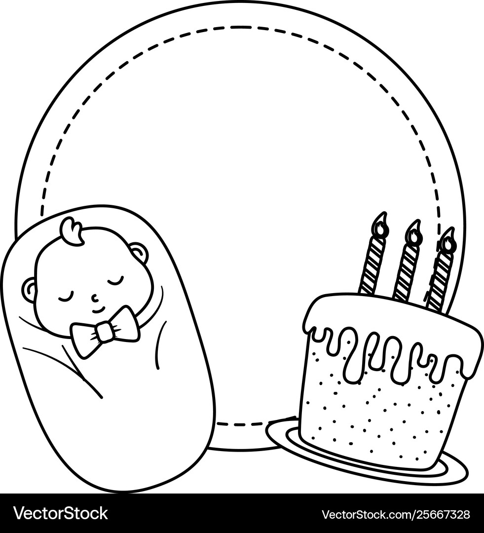 Round frame and baby sheltered black white Vector Image