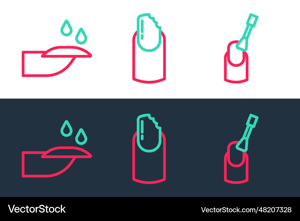 Set line nail manicure and broken nail icon Vector Image