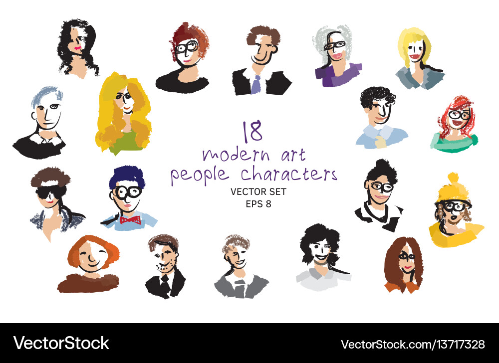 Set modern art people faces icon character Vector Image