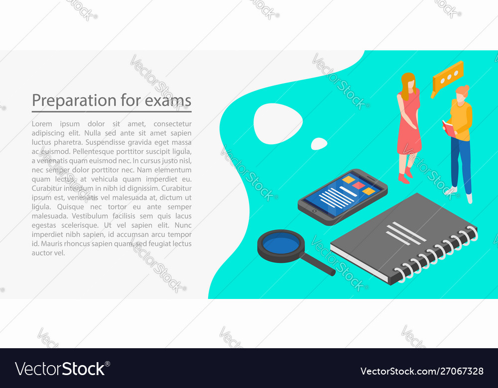Student preparation exam concept banner isometric Vector Image