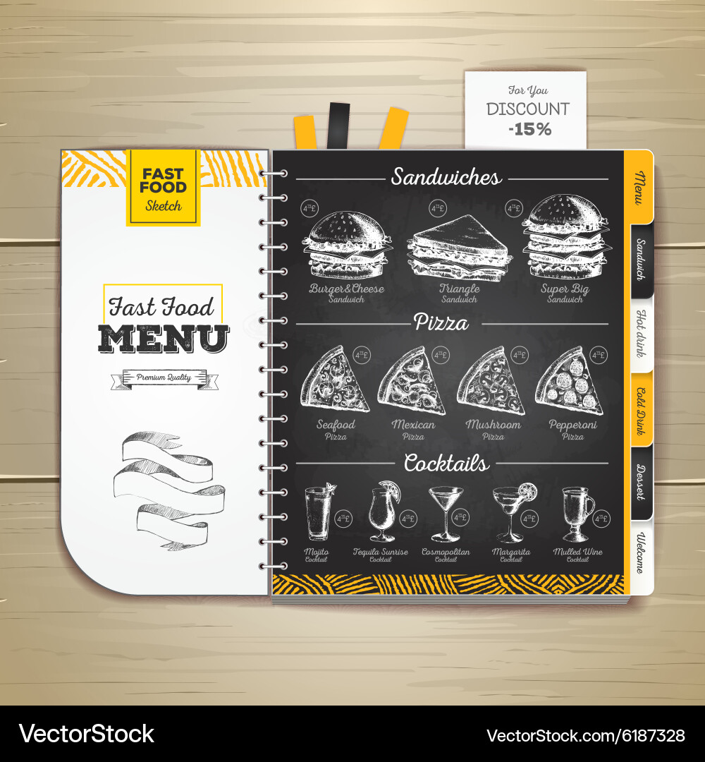 Vintage chalk drawing fast food menu Royalty Free Vector