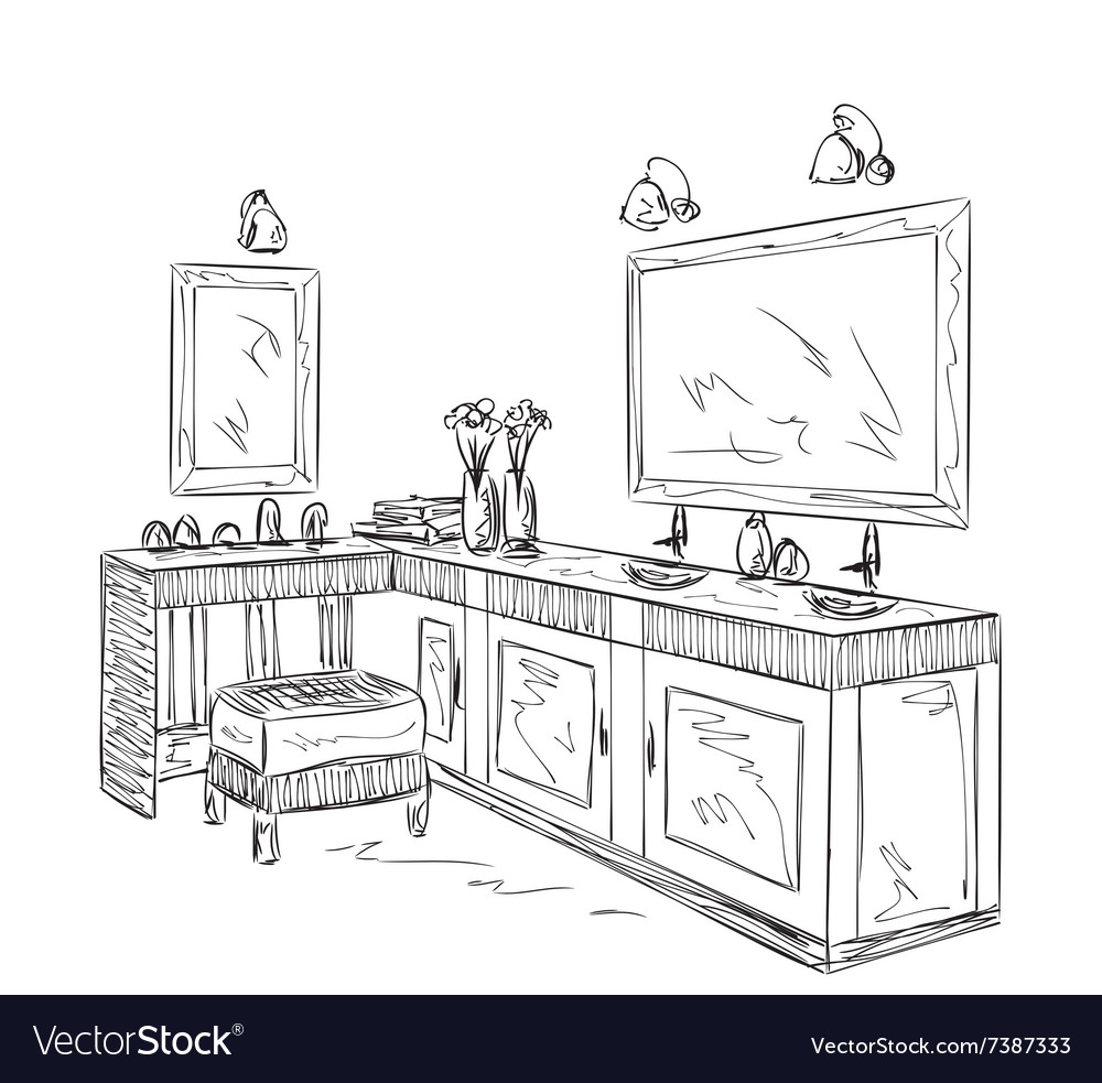 Bathroom interior elements hand drawn mirror Vector Image