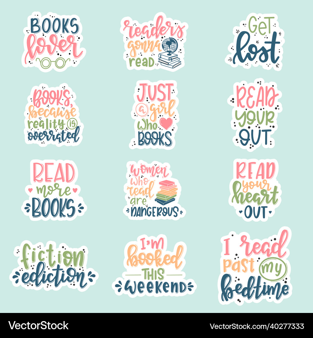 Books and reading lettering set hand drawn Vector Image