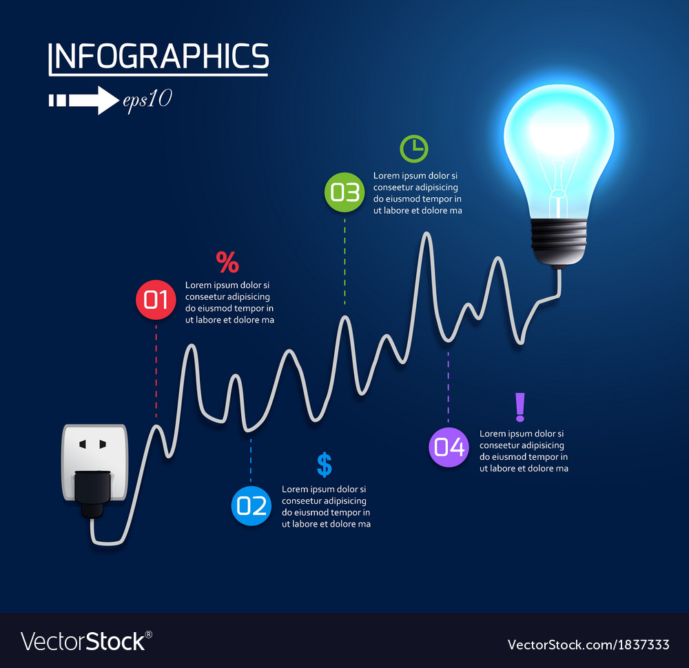Creative light bulb growing chart graph Royalty Free Vector