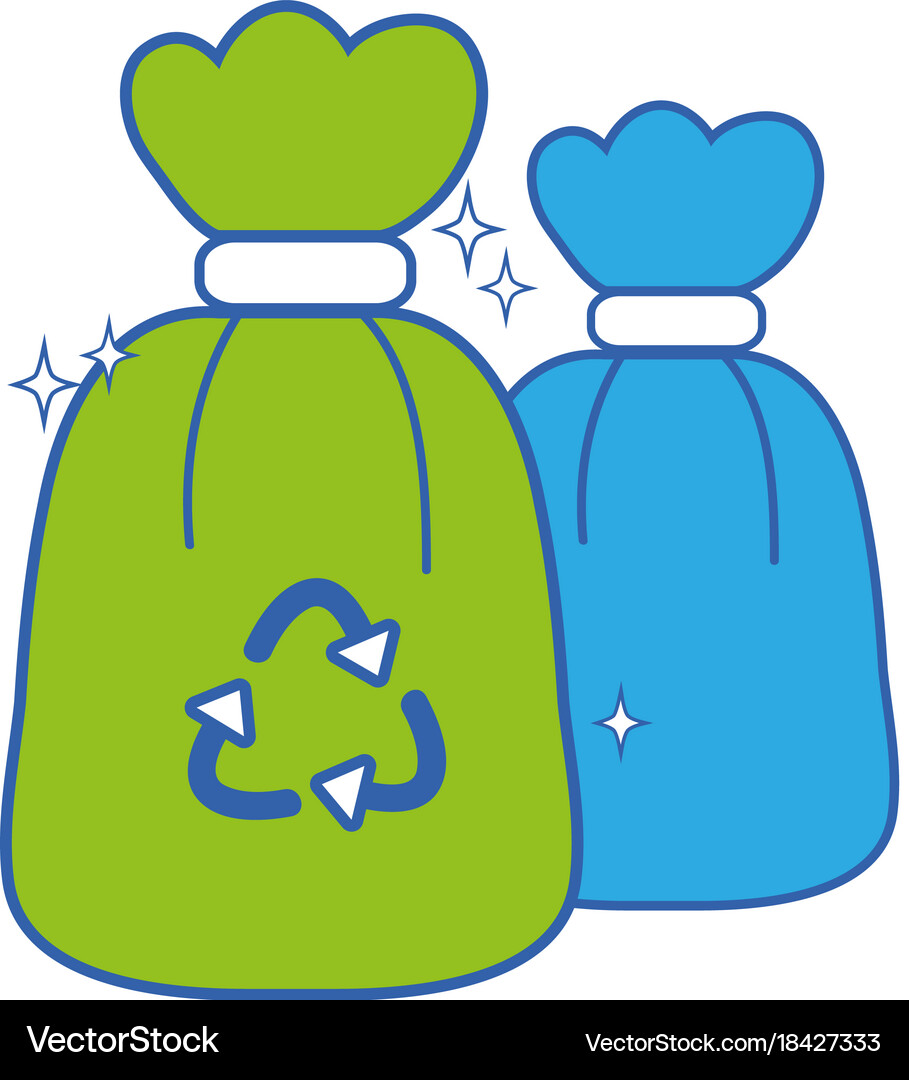 Garbage trash bags with recycle symbol Royalty Free Vector