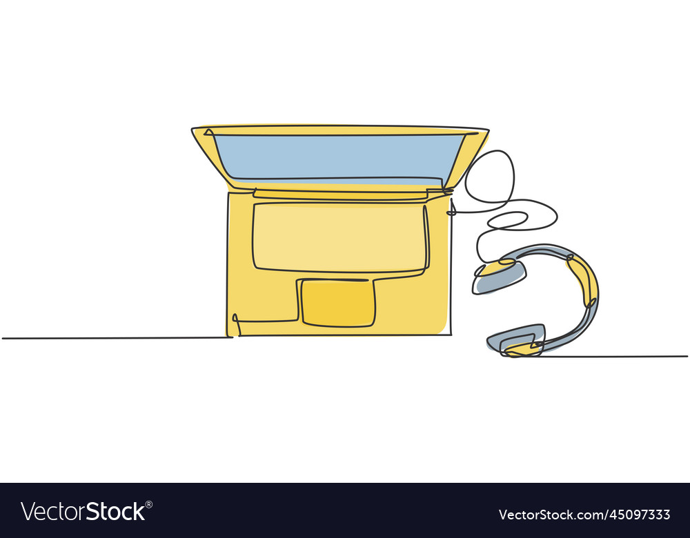 One single line drawing of laptop and classic Vector Image