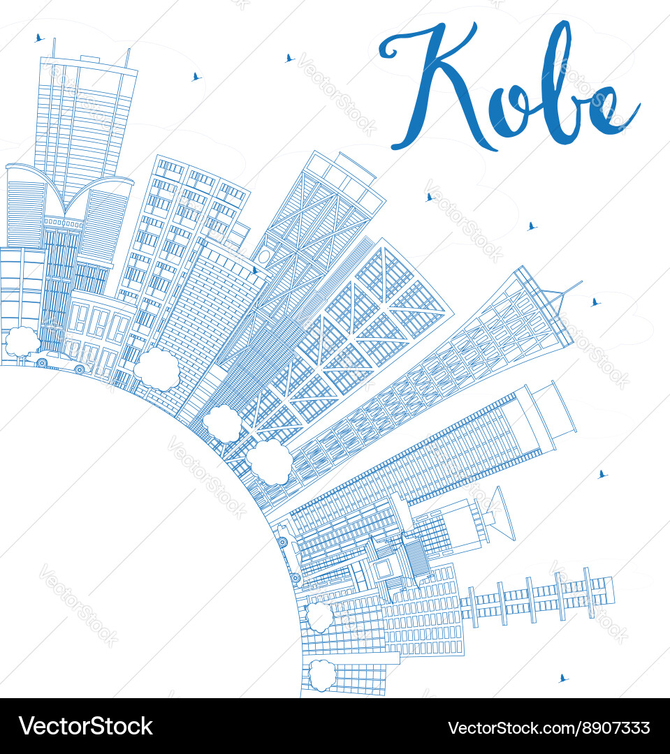 Outline kobe skyline with blue buildings Vector Image