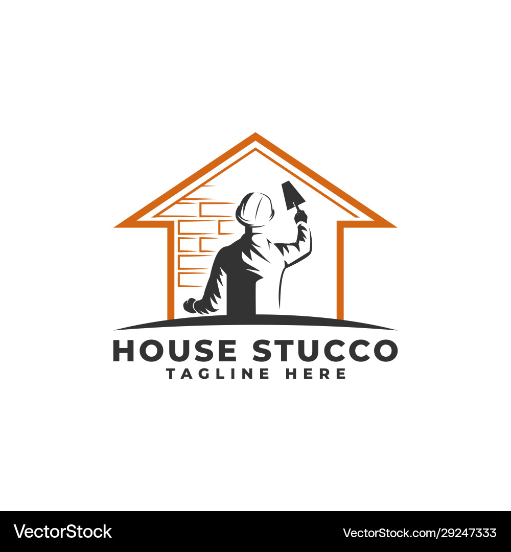 Plastering cement house with people holding pock Vector Image