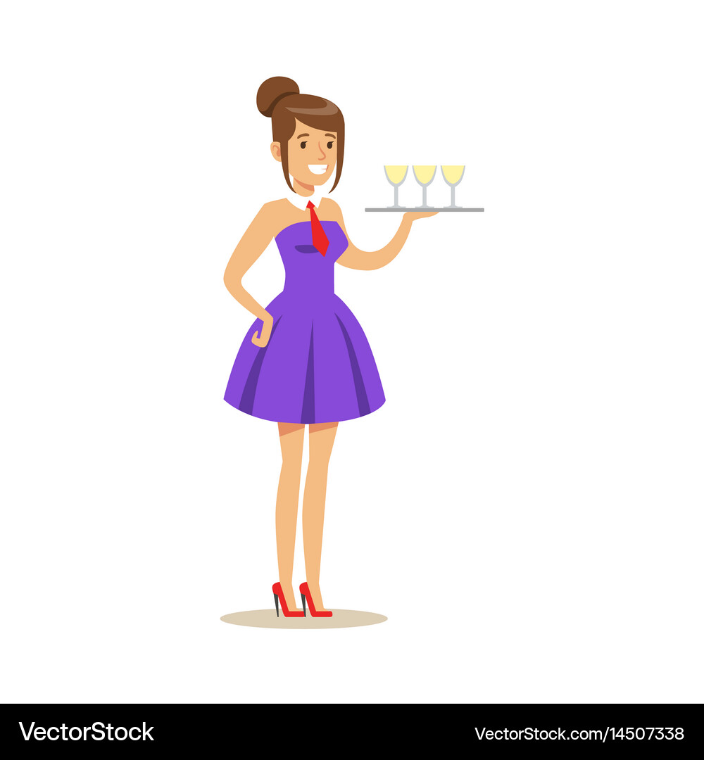 Beautiful waitress holding a tray with refreshing Vector Image