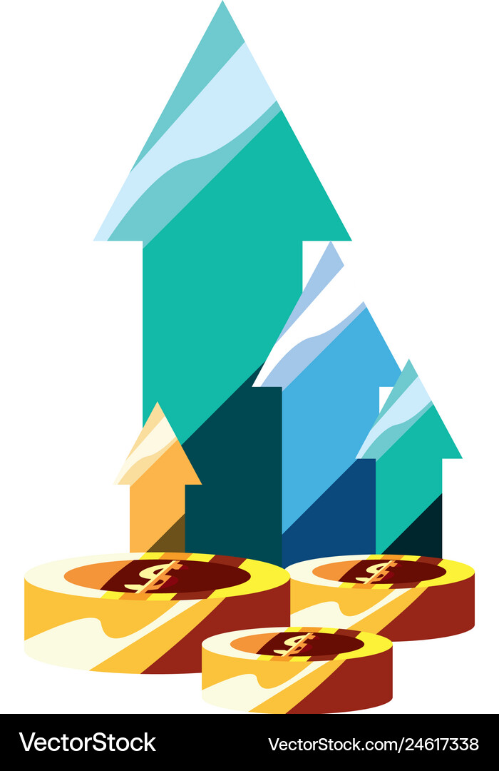 Coins finance up arrows Royalty Free Vector Image