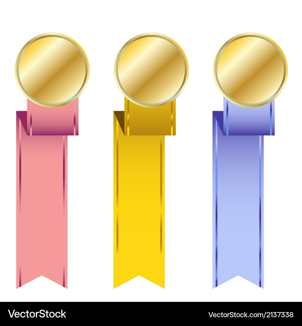 Different golden medals with colored ribbons Vector Image