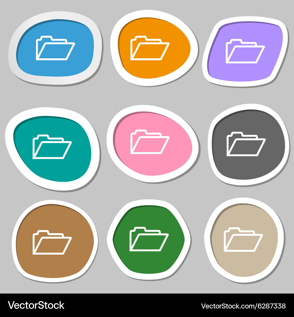 Folder icon symbols multicolored paper stickers Vector Image