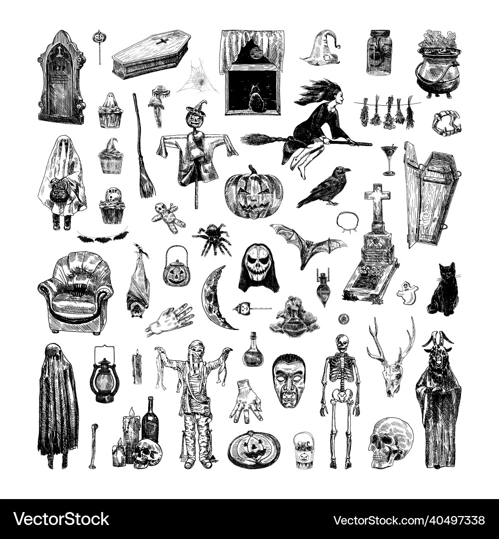 Halloween in art ink style Royalty Free Vector Image